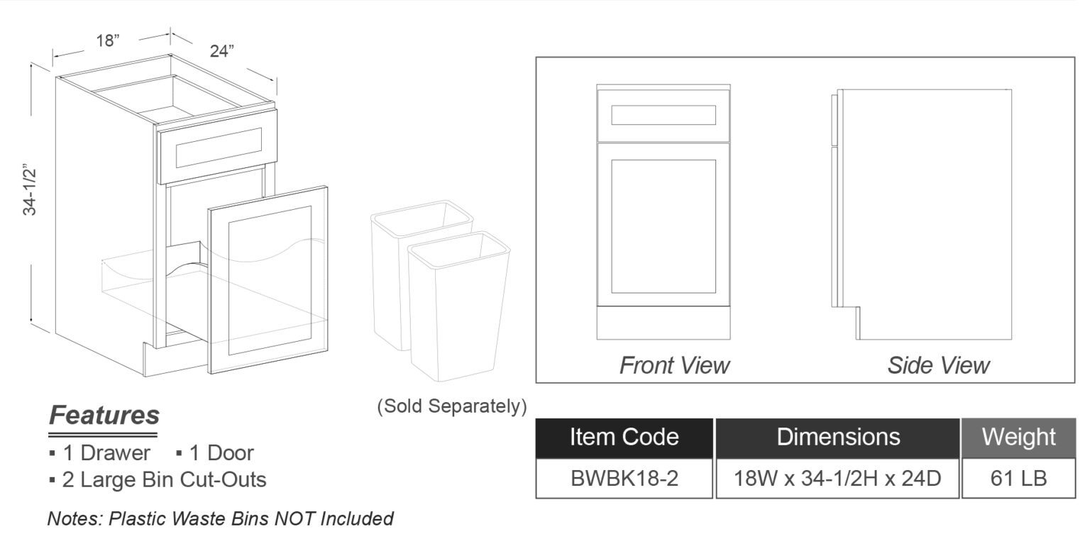 Waste Bin Base Cabinet - Kitchen Liquidators