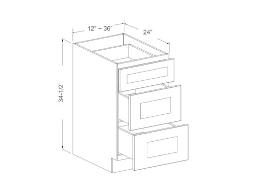 Base Cabinet - 3 Drawers - 36in Wide - Kitchen Liquidators