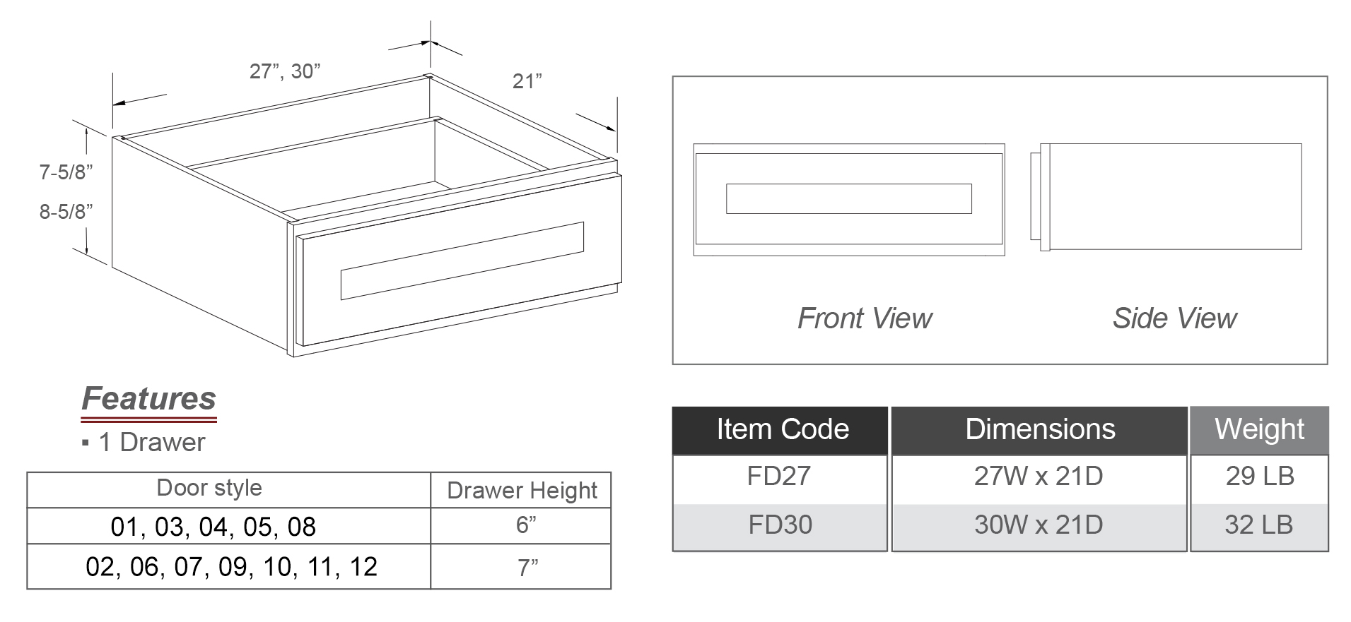 Knee / Desk Drawer - 30in - Kitchen Liquidators