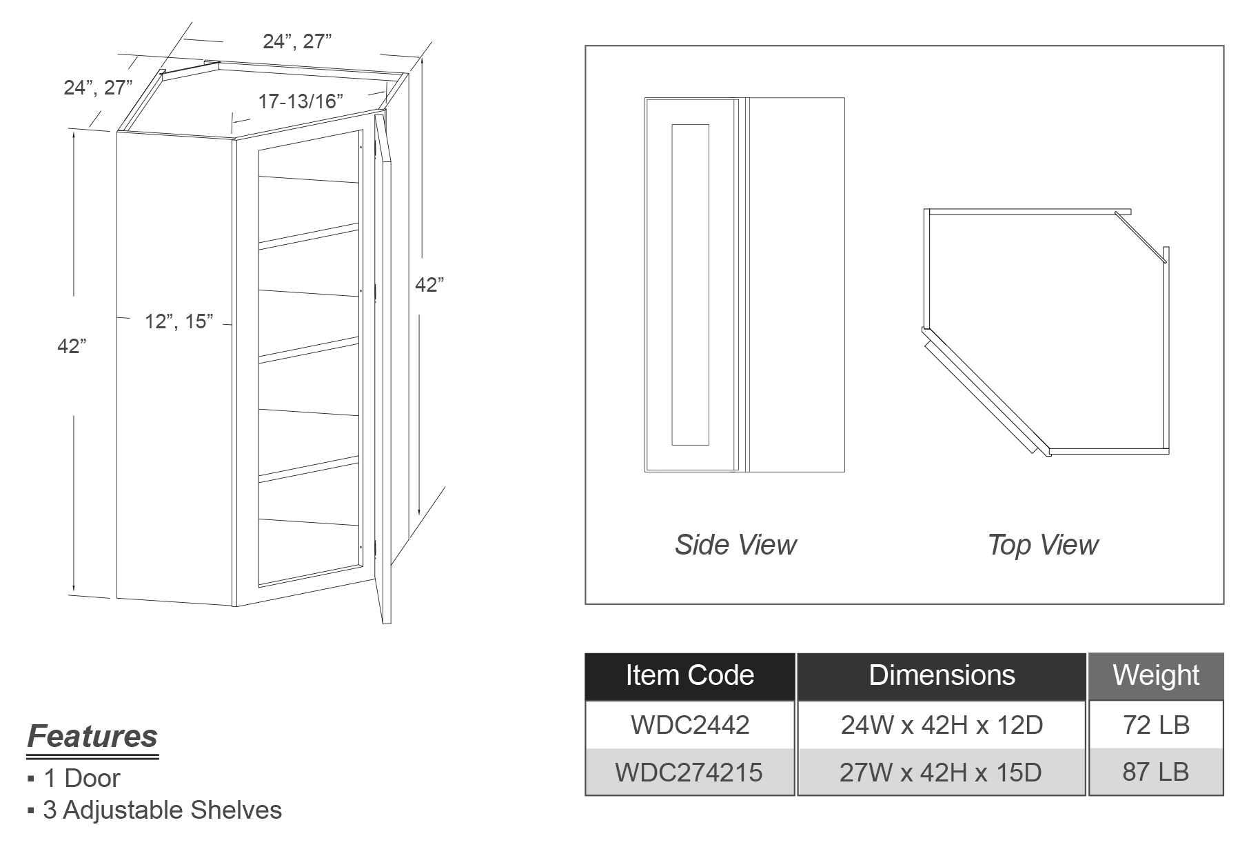 Wall Diagonal Cabinet 27"X36"X15 - Kitchen Liquidators